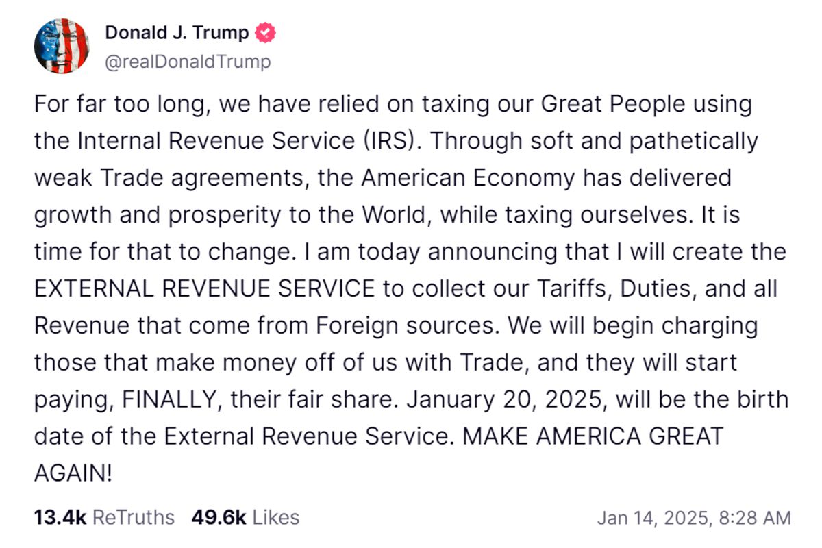 Trump Unveils New IRS-Style ‘External Revenue Service’ to Collect ...